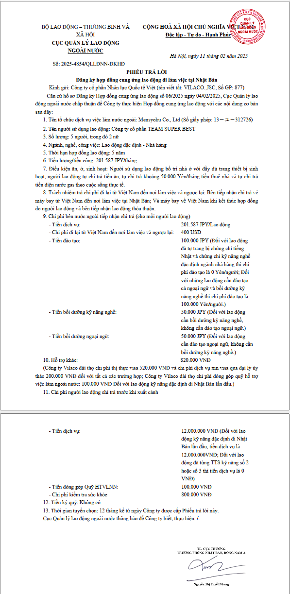 PTL _2025-4854 QLLĐNN-ĐKHĐ ngày 11/02/2025 của Cục Quản lý lao động ...